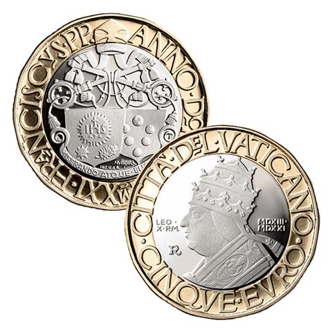 5 euro - Papa Leone X - Vaticano - 2021 - Bimetallico - FS